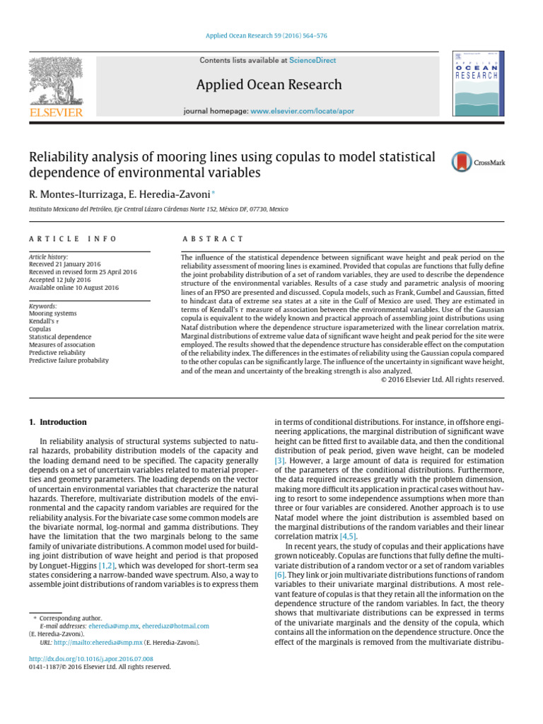 2016-Reliability Analysis of Mooring Lines Using Copulas To Model Statistical Dependence of ...