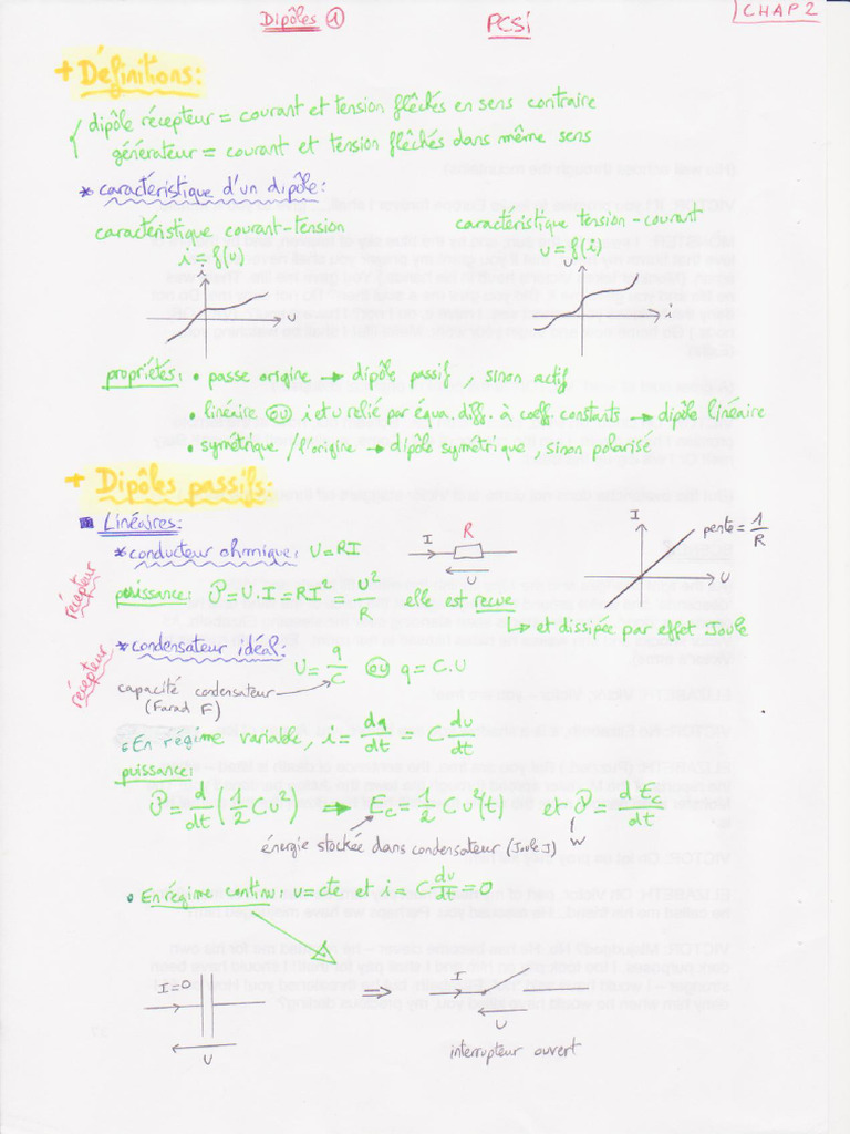 YP PCSI Physique Ch02Dipôles Électriques | PDF