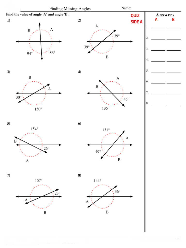 Finding Missing Angles Quiz | PDF | Elementary Geometry | Trigonometry