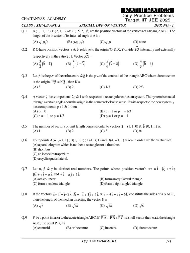 Vector 3d Bansal DPP | PDF | Triangle | Euclid