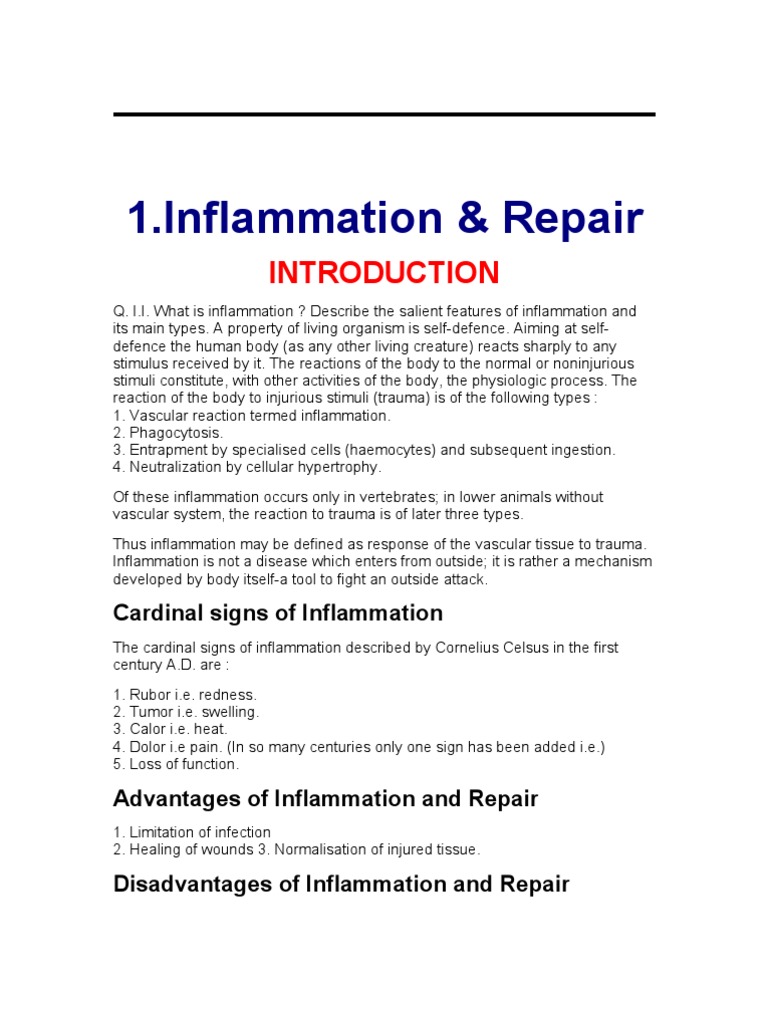 1.inflammation & Repair: Cardinal Signs of Inflammation | PDF ...