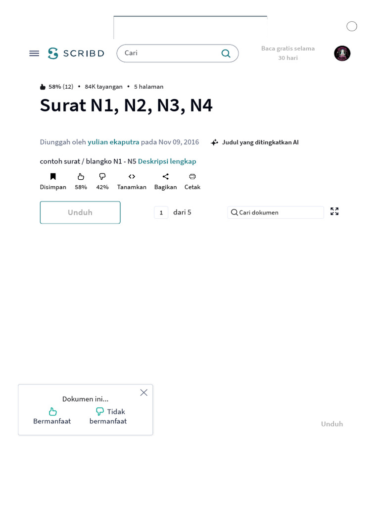 Contoh Surat N1 hingga N5 | PDF