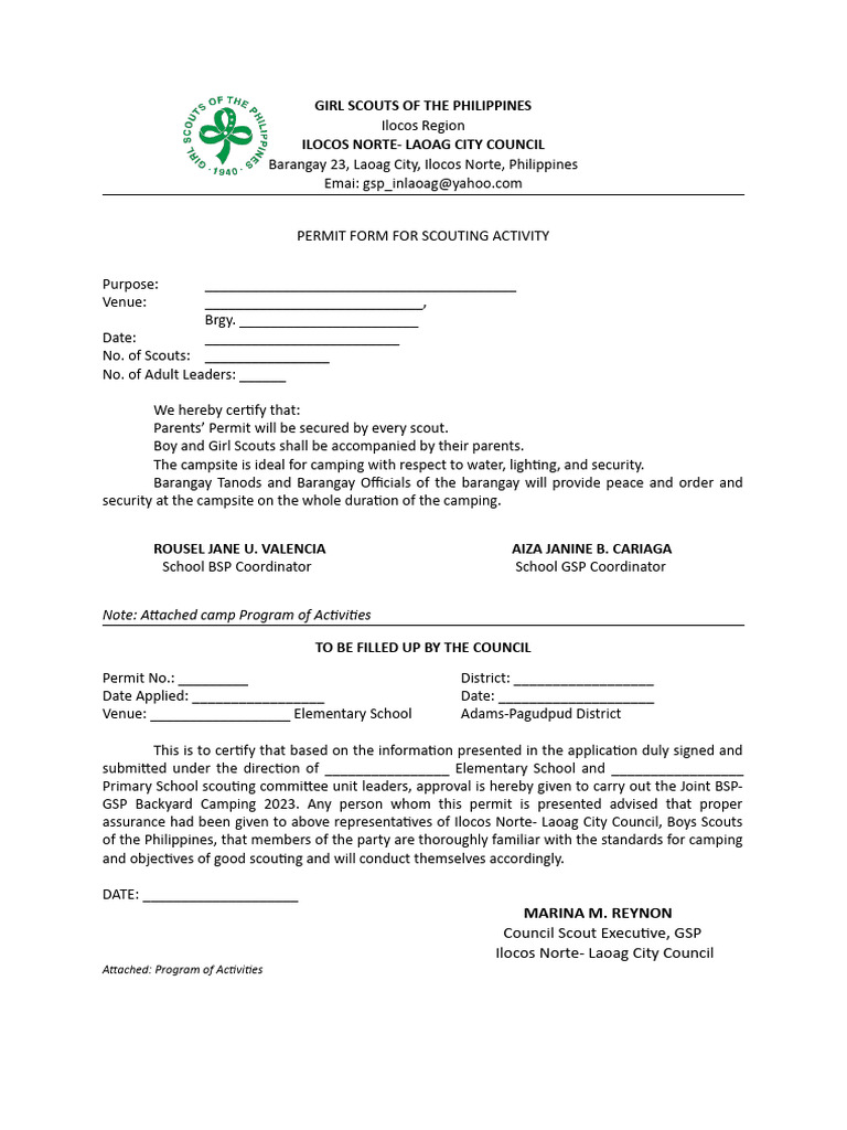 Permit Form For Scouting Activity 1 | PDF