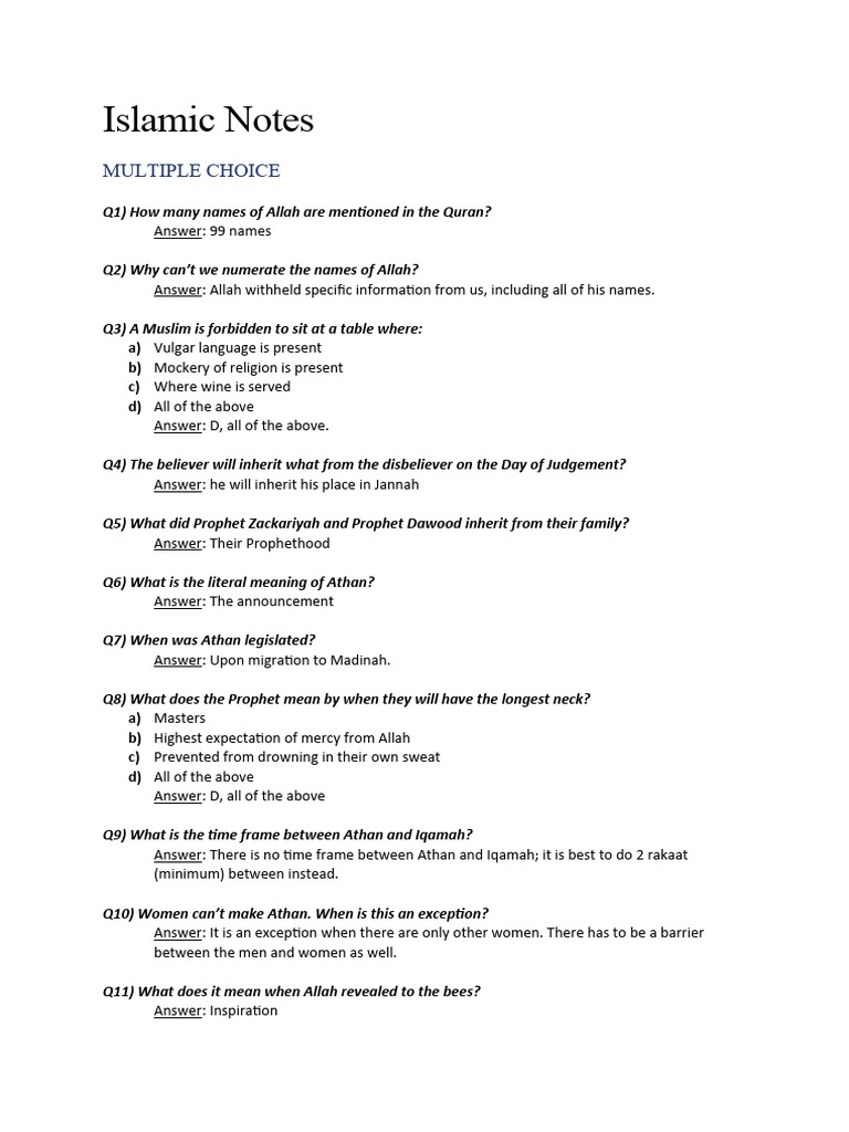 Islamic Knowledge Quiz and Insights | PDF