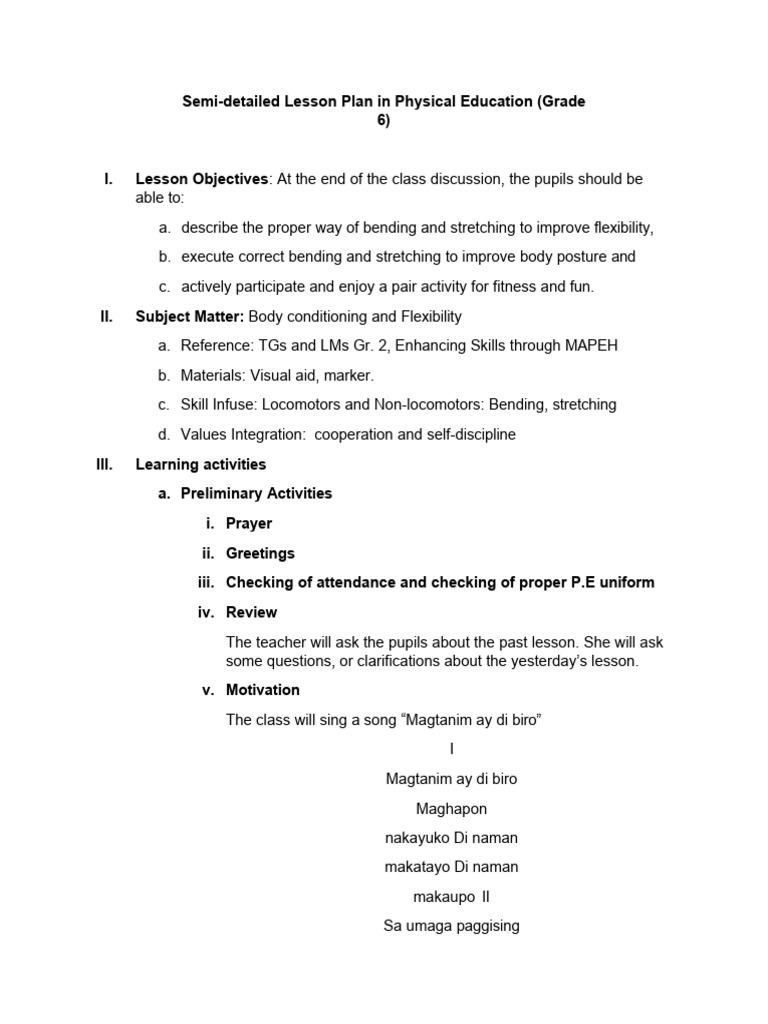 Mapeh Lesson Plan2 | PDF | Flexibility (Anatomy) | Behavior Modification