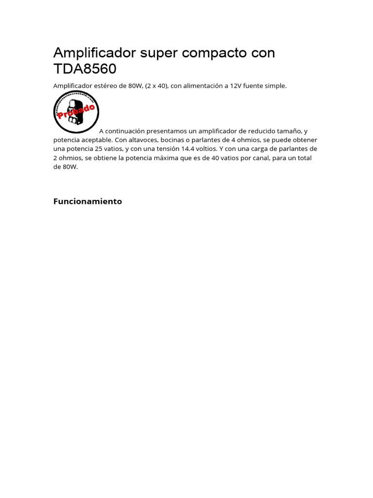 Amplificador Super Compacto Con TDA8560 | PDF | Altoparlante | Amplificador