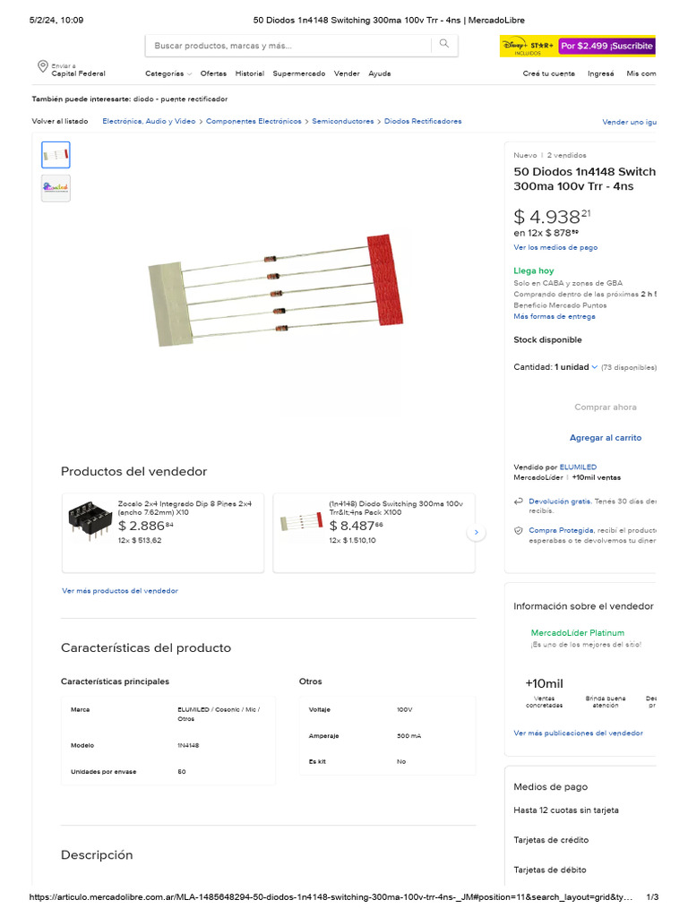 50 Diodos 1n4148 Switching 300ma 100v TRR - 4ns | PDF