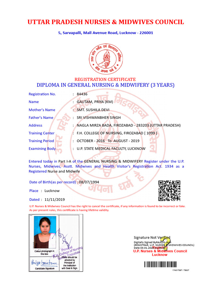 Uttar Pradesh Nurses & Midwives Council: Diploma in General Nursing ...