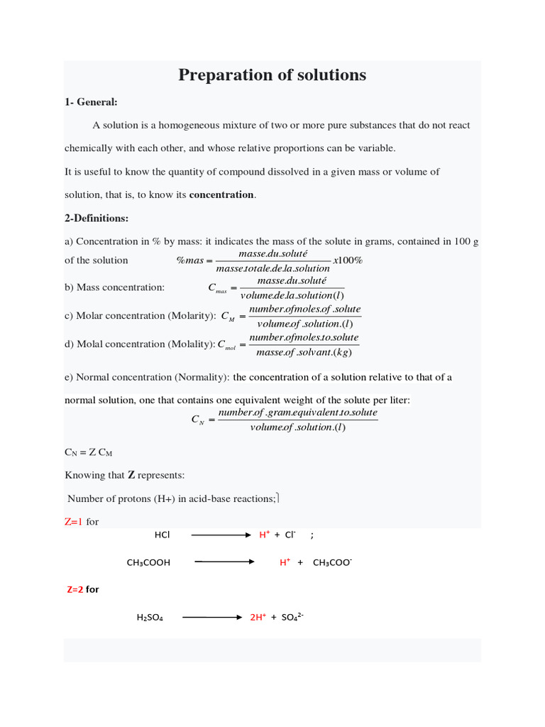 Preparation Of Solutions Pdf Concentration Sodium Hydroxide