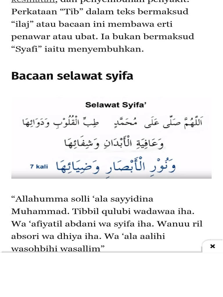 Selawat Syifa Ikhtiar Penyembuh Segala Penyakit | PDF