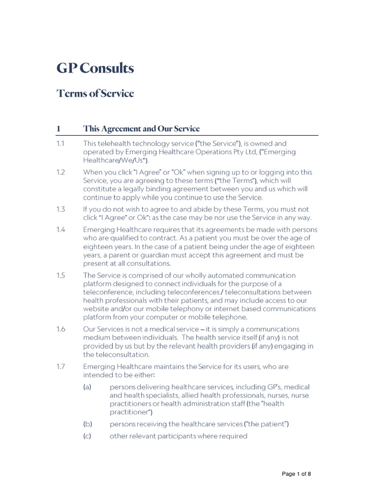 Telehealth Service Terms of Use | PDF