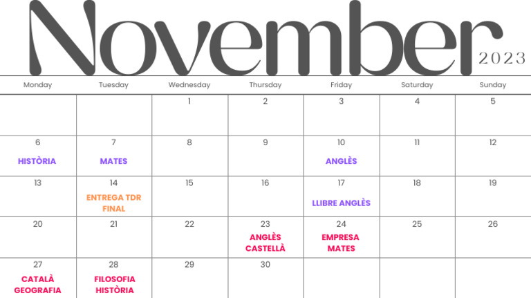 Elegant Monthly Planner November 2023 Calendar | PDF