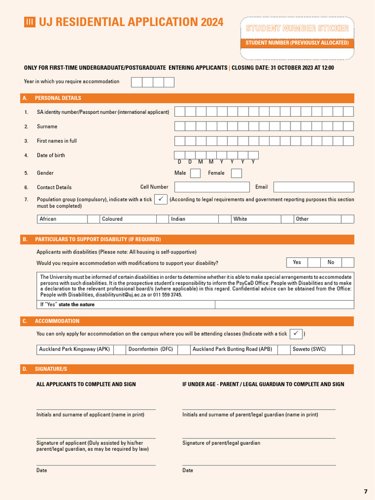 Uj Residential Application Form 2024 - Nov 2022 - Web | PDF | Human ...
