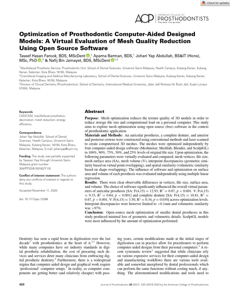 Optimization of Prosthodontic Computer-Aided Designed Models: A Virtual Evaluation of Mesh ...