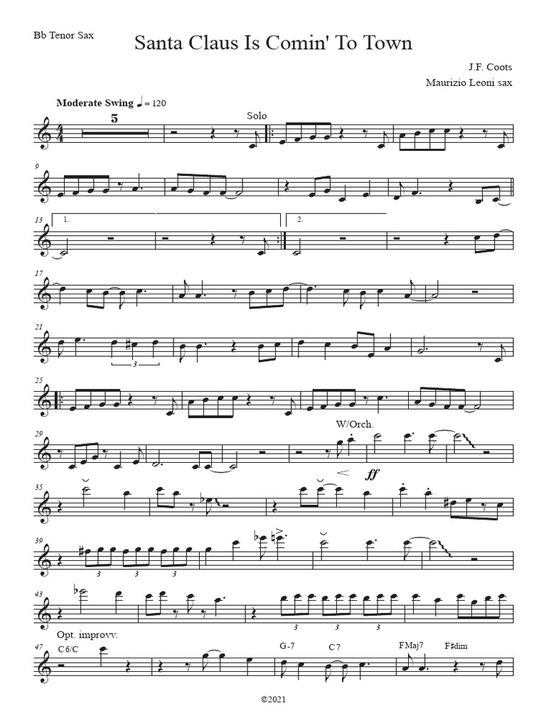 Santa Claus Is Comin To Town Tenor Sax Score | PDF | Échecs