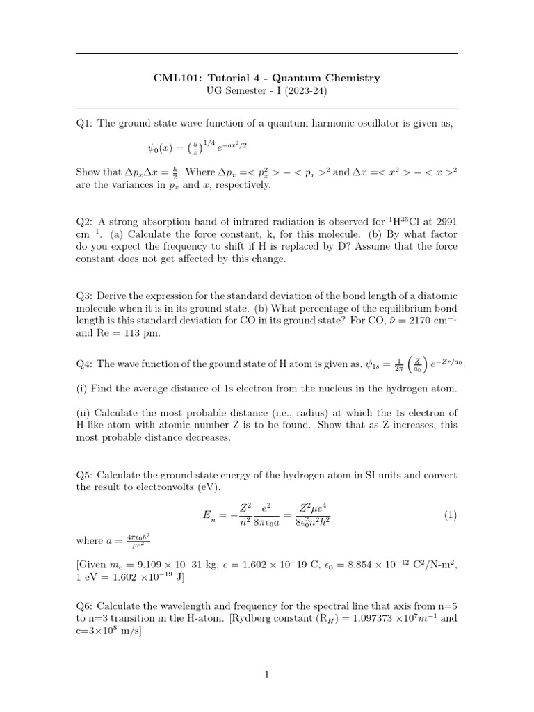 2023CML101 - QM Tutorial 4 | PDF | Teaching Methods & Materials | Science & Mathematics