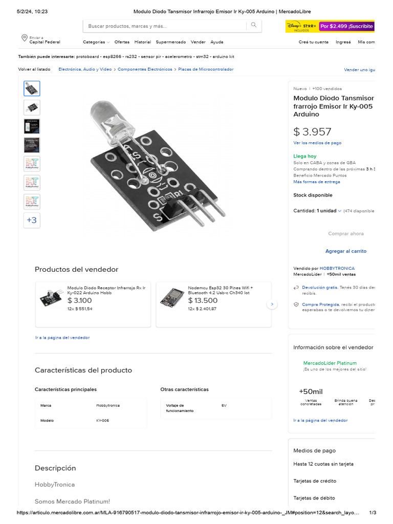 Modulo Diodo Tansmisor Infrarrojo Emisor Ir Ky 005 Arduino Pdf Infrarrojo Arduino