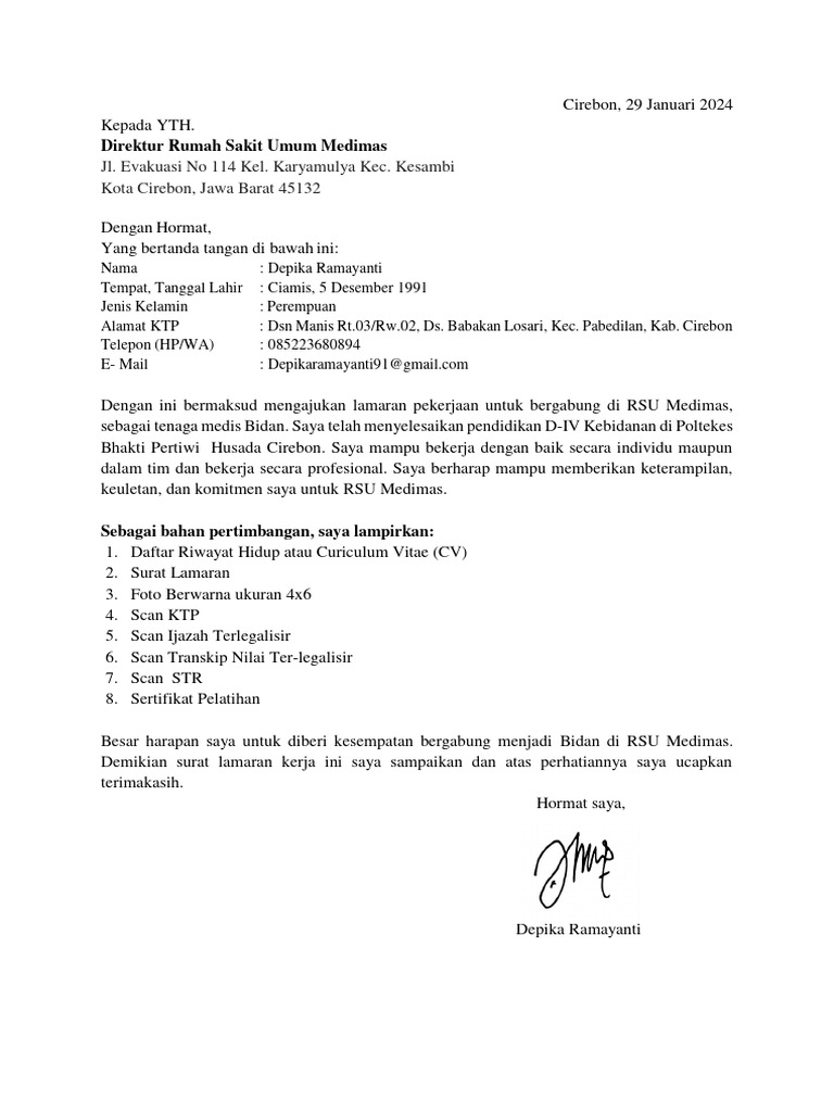 Lamaran - RSU Medimas | PDF