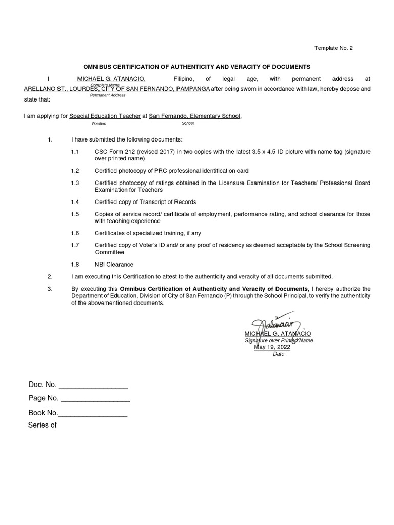 Template-No.-2_Omnibus-Certification-for-all-teacher-applicants | PDF