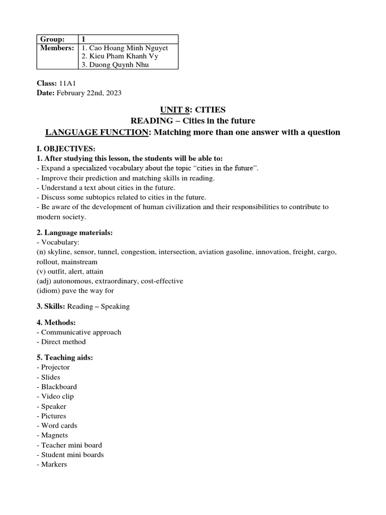 Lesson Plan Reading U8 Book 1 | PDF | Teachers | Human Communication