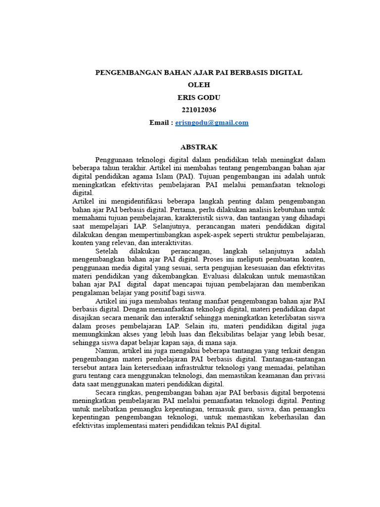 Pengembangan Bahan Ajar Pai Berbasis Digital | PDF