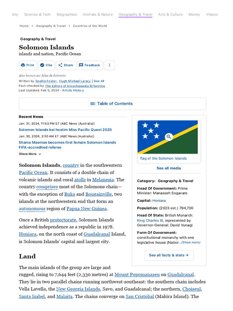 Solomon Islands - Capital, Map, Islands, War, Population, & Culture ...