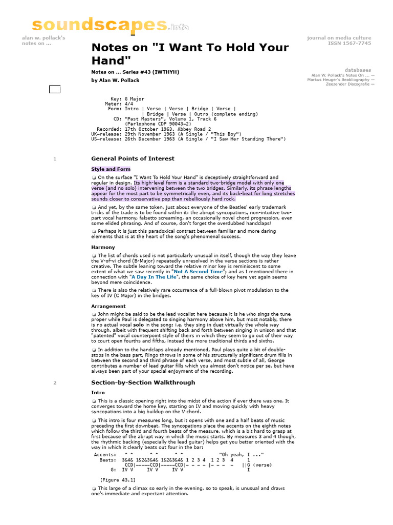 Alan W. Pollack's Notes on _I Want To Hold Your Hand_ | PDF