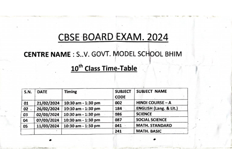 Cbse Boards Date Sheet | PDF