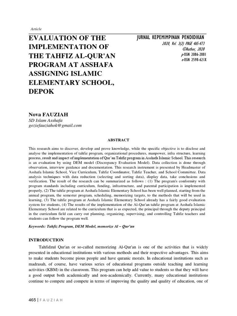 Islamic School Tahfiz Program Evaluation | PDF | Program Evaluation | Quran