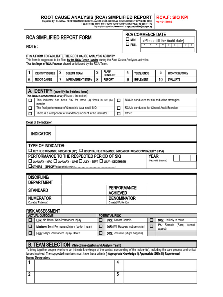 Borang RCA Report For KPI HPIA | Download Free PDF | Risk | Performance ...