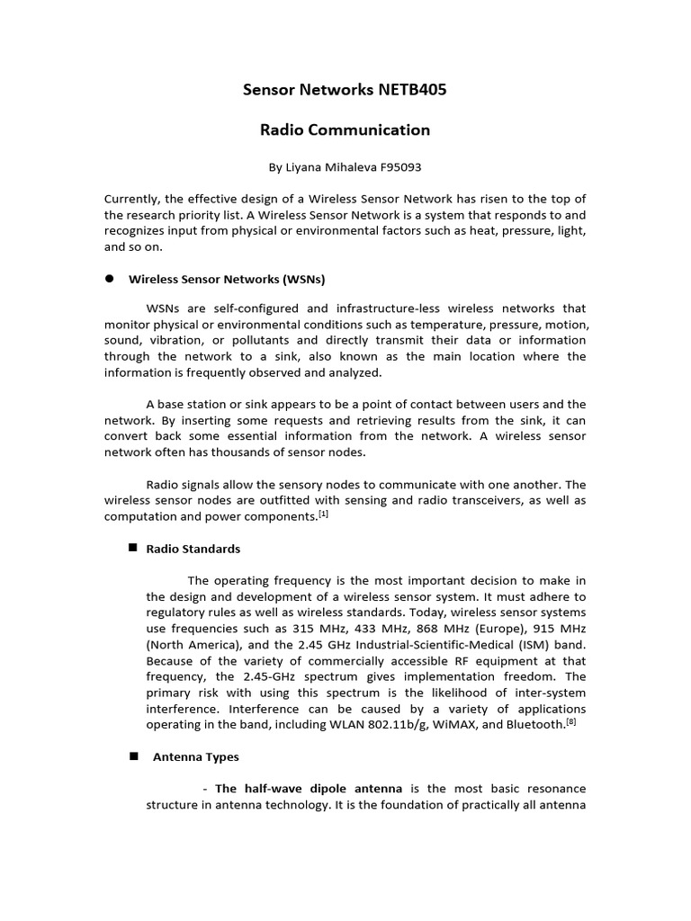 Radio Communication in Sensor Networks | Download Free PDF | Wireless Sensor Network | Antenna ...