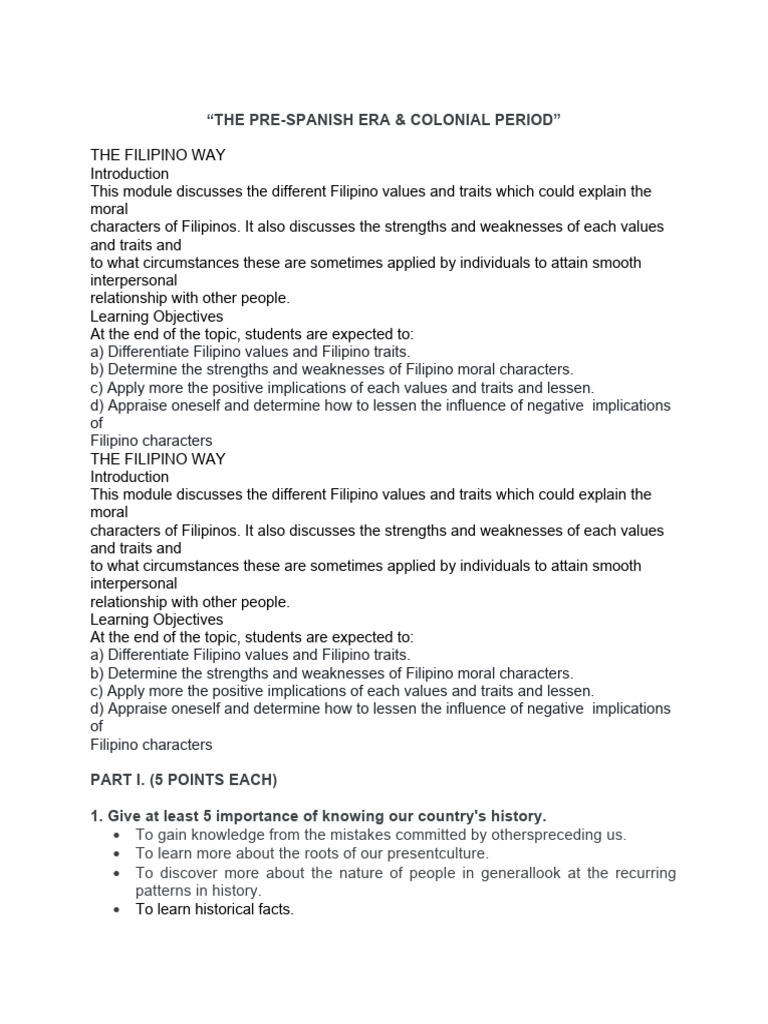 Activity No. 1 Pre-Hispanic Era - Colonial Period | PDF | Philippines ...