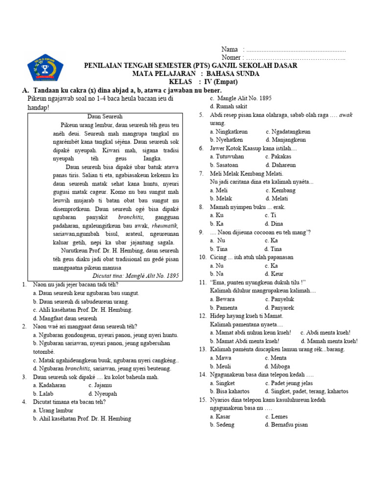 Soal Uts Kls 4 | PDF