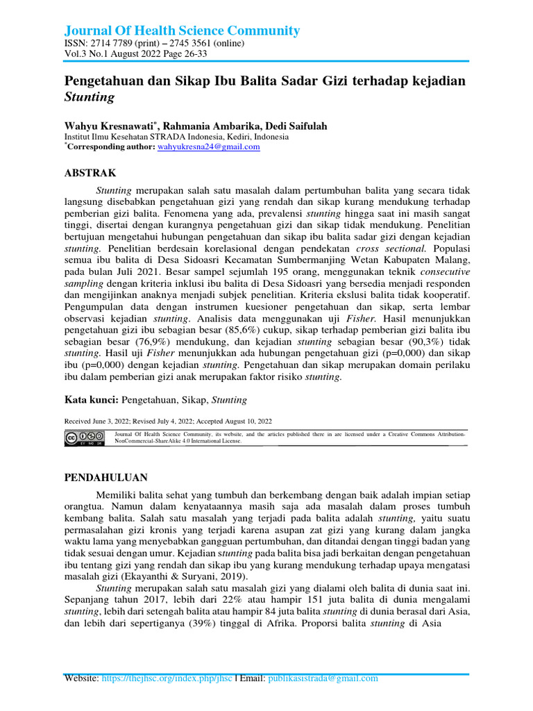 Pengetahuan Dan Sikap Ibu Sadar Gizi Kejadian Stunting | PDF | Pengembangan Diri
