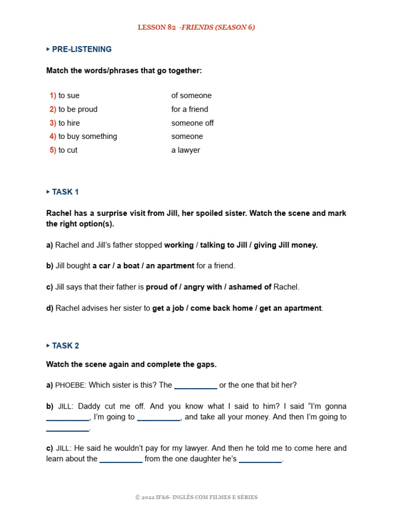 Friends Season 6 Lesson 82 Activities | PDF | Career & Growth | Home ...