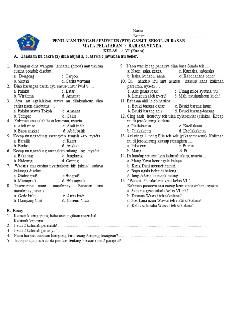 Soal UTS B. Sunda Kls 6 | PDF