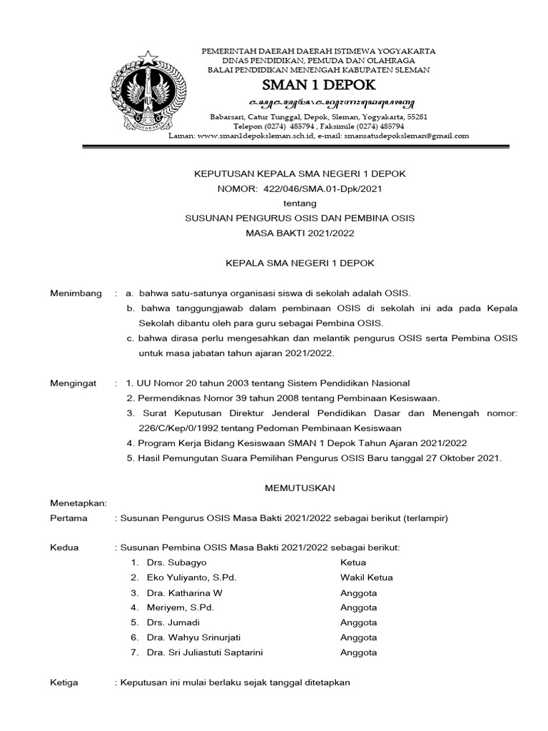 SK Osis 20212022 | PDF | Karier & Perkembangan