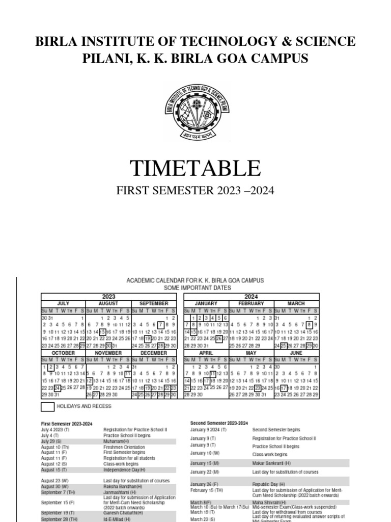 Time Table Sem 1 23-24-8.8.23 | PDF