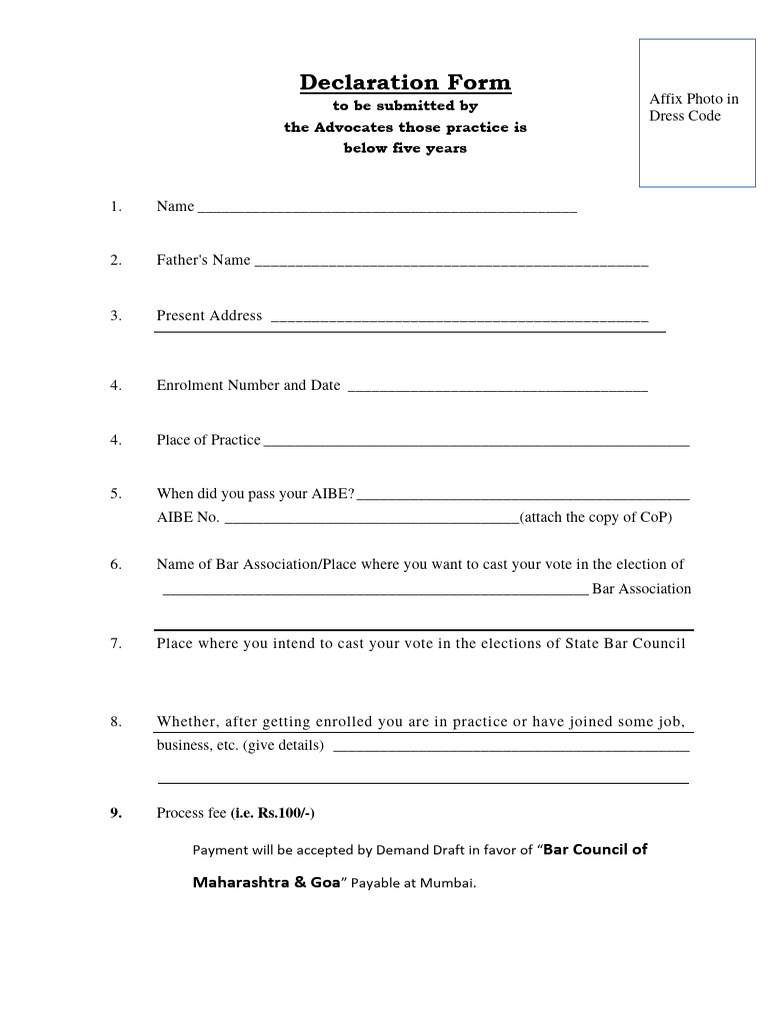 Declaration - Form - Below Five Years | PDF