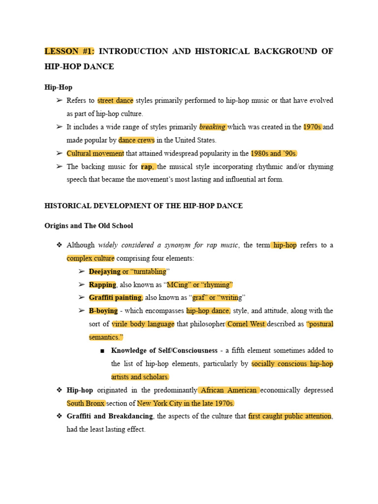 Lesson #1: Introduction and Historical Background of Hip-Hop Dance ...