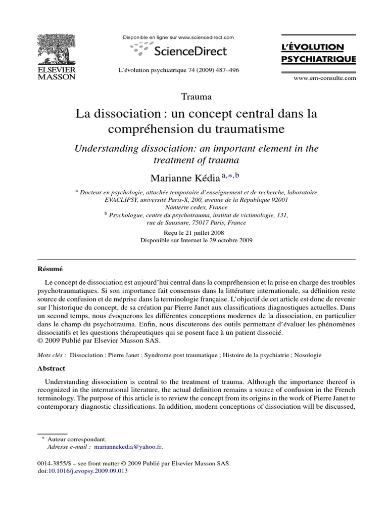 La Dissociation - Un Concept Central Dans La Compréhension Du ...