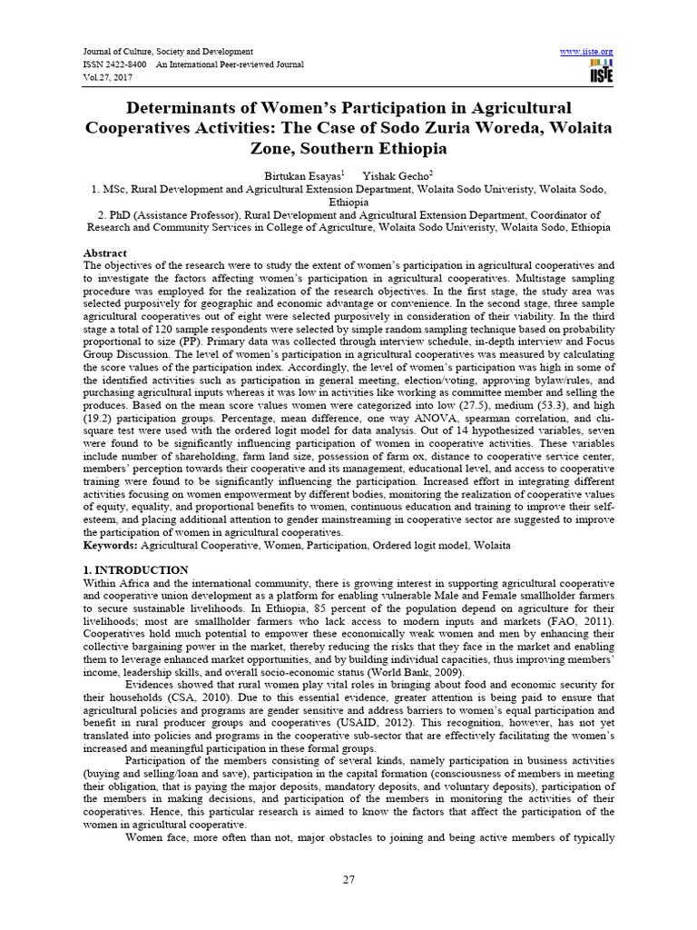 Determinants of Women's Participation in Agricultural Cooperatives ...