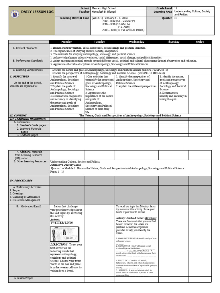 DLL UCSP Week1 | PDF