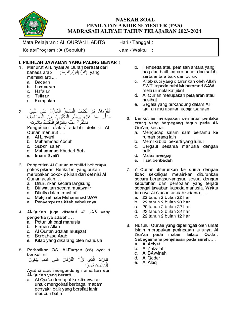 Naskah Soal Pas | PDF