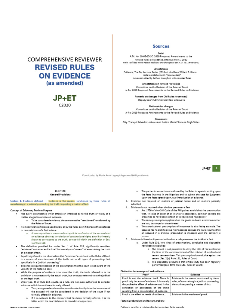 Revised Rules on Evidence Overview | PDF