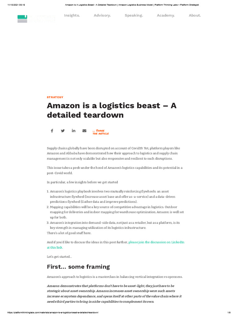 Amazon's Logistics Strategy Explained | PDF | Logistics | Warehouse