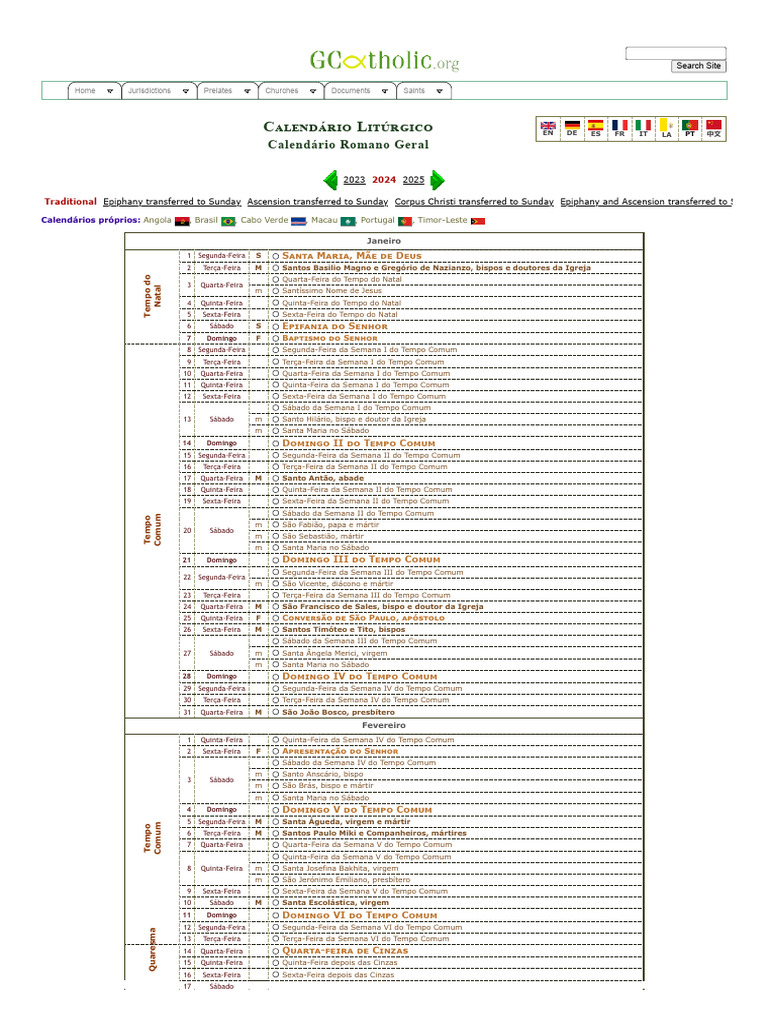 Calendário Litúrgico 2024 | PDF | Páscoa | Quaresma