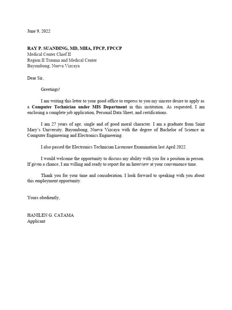 Application Letter For r2tmc | PDF