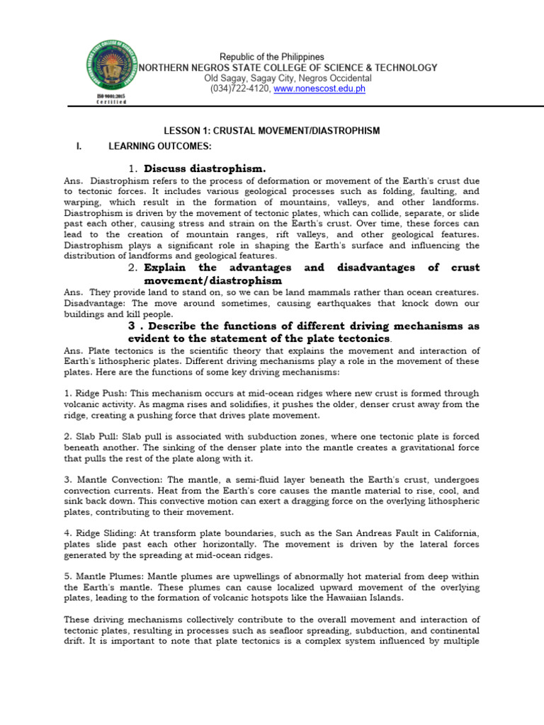Learning Outcomes | PDF | Plate Tectonics | Earth
