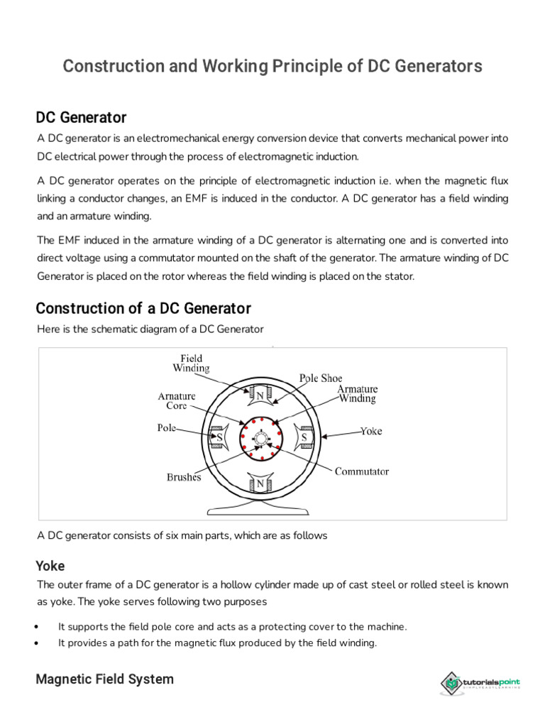 Construction and Working Principle of DC Generators | PDF | Electric ...